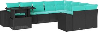 vidaXL 10-teiliges Gartensofa-Set mit Kissen, schwarzes Polyrattan vidaXL