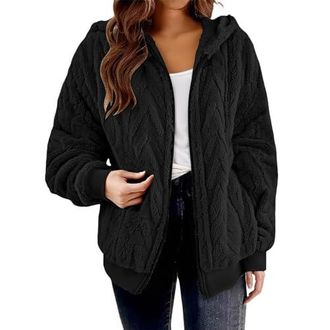 Generic Sweat à capuche en polaire pour femme avec fermeture éclair intégrale - Veste pelucheuse en jacquard - Décontracté - Col à capuche - Manteaux dhiver c