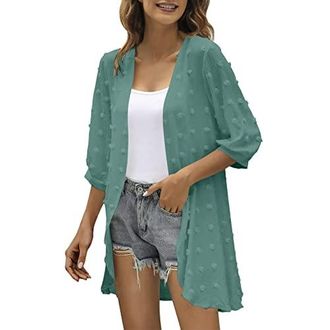 Generic Cardigan &agrave; manches longues avec col en V et poches pour femme, grande taille, Vert menthe, XXL