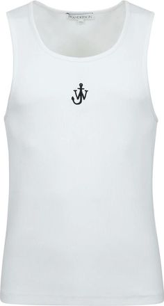 J.W.Anderson Homme, Tops, Blanc, Taille: M Débardeur Blanc avec Logo Brodé
