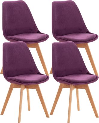 Clp 4er Set Esszimmerstuhl Linares Kunststoff I Stoff I Samt I Cord I Lederoptik I Lehnstuhl Mit Holzgestell, Farbe:lila, Material:Samt