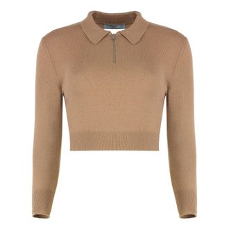 Prada Luxuri&ouml;ser Cashmere Sweater mit Rippenstrick - - Knitwear - Damen - Braun - M