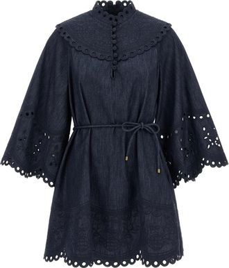 Zimmermann Femme, Robes, Bleu, Taille: 36 FR Mahon Broderie Denim Mini
