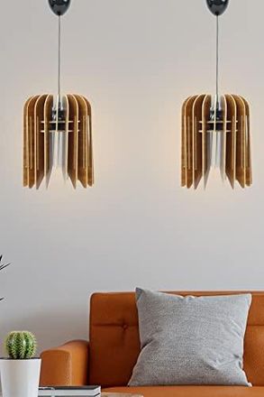 Opviq Elegant Tulip Chandelier (2 Pieces), Walnut Color, 25 cm Cap Length | Adjustable Cable, E27 Socket, 65 cm Total Height | Scandinavian Design for Moder