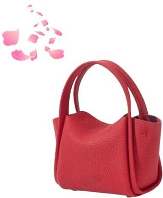 Generic Mini sac seau en cuir de vachette pour femme, sac &agrave; main classique l&eacute;ger, sac &agrave; bandouli&egrave;re tendance, portefeuille &agrave; bandouli&egrave;re amovible, Rouge, 6.69