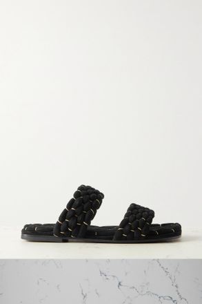 Dries Van Noten Claquettes En Daim Métallisé Tressé - Noir