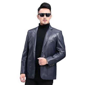 Generic Blazer léger en peau de mouton pour homme - Style décontracté - Respirant - Coupe ajustée, bleu, XXL