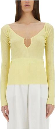Jacquemus Femme, Pulls, Jaune, Taille: 40 FR Pral&ugrave; Ribbed Knit Cutout Top