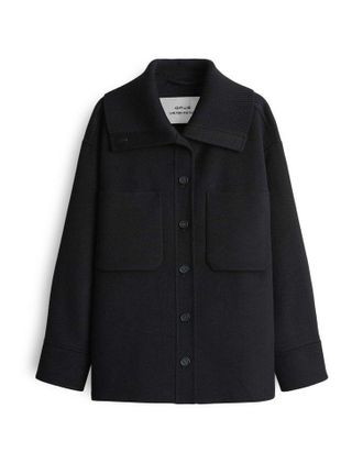 OPUS Wolljacke JOSIA mit breitem Strickkragen &uuml;berschnittene Schulter mit Langarm, aufgesetzte Taschen vorne