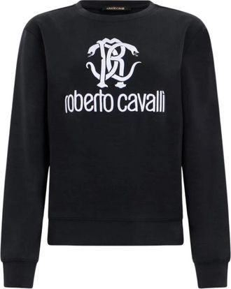 Roberto Cavalli Femme, Sweatshirts et sweats &agrave; capuche, Noir, Taille: 46 FR Logo SweaT-shirt