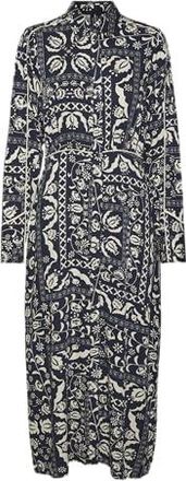 Vero Moda Vmgidde Aya Ls Robe 7/8 WVN GA, Navy Blazer/AOP : Gaya, L Femme