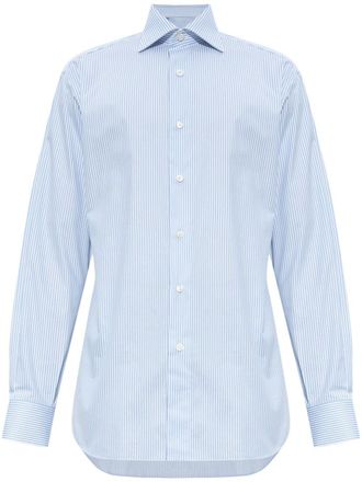Brioni chemise &agrave; fines rayures - Bleu