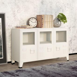 vidaXL Industrial Sideboard Wei&szlig; 105x35x62 cm Metall und Glas - Vidaxl