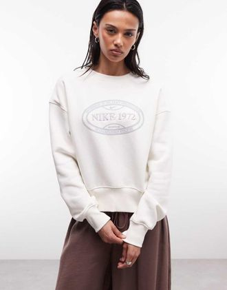 Nike Phoenix Fleece - Sweat oversize &agrave; imprim&eacute; tennis - Blanc cass&eacute;