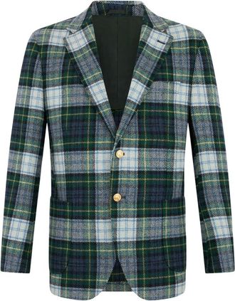 Brooks Brothers Homme, Vestes, Vert, Taille: XL Veste en laine tartan &agrave; boutons dor&eacute;s