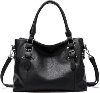 Generic Sac &agrave; main vintage en cuir synth&eacute;tique avec bandouli&egrave;re r&eacute;glable - Sac &agrave; main pour femme - Pour le travail, le shopping, les voyages, Noir, 370*100*21