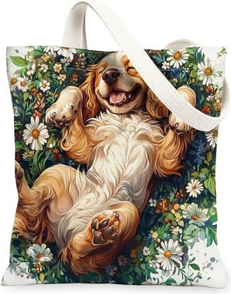 Generic Sac fourre-tout en toile pour le shopping 33 x 38 cm, sac &agrave; bandouli&egrave;re r&eacute;utilisable pour femme, peinture pour animaux domestiques, d&eacute;coration de cade