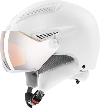 Uvex hlmt 600 Visor - robuster Skihelm f&uuml;r Damen und Herren - individuelle Gr&ouml;&szlig;enanpassung - mit Visier - All White matt - 55-57 cm