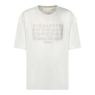 Maison Margiela Homme, Tops, Blanc, Taille: L T-shirt blanc &agrave; col rond avec impression num&eacute;rique