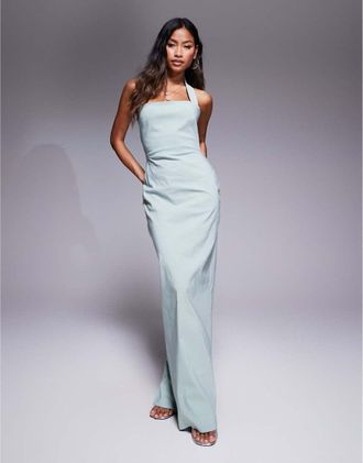 Vesper Robe longue et moulante en bengaline &agrave; encolure am&eacute;ricaine - Sauge-Vert