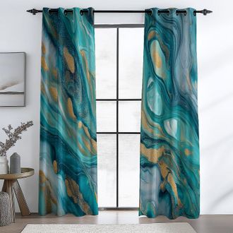 Generic Gardinen Abstrakte Glatte Linien Muster, Vorhänge Blaugrün Schattierung Vorhänge Blickdicht Thermovorhang Verdunkelungsvorhänge mit Ösen für Schlafzim