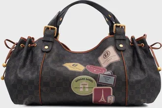 Gerard Darel Sac &agrave; main en toile enduiteet cuir sign&eacute; de patchs imprim&eacute;s - 24H