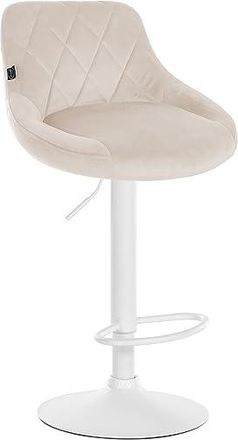 Clp Tabouret De Bar R&eacute;glable en Hauteur Lazio Velours I Chaise Haute Pivotante avec Dossier Et Repose-Pieds I Si&egrave;ge Rembourr&eacute;, Couleur:cr&egrave;me, Couleur du C