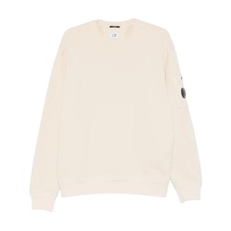 C.P. Company C.p. Company, Homme, Sweatshirts et sweats &agrave; capuche, Beige, Taille: L SweaT-shirt &agrave; col rond en molleton Diagonal Raised avec d&eacute;tail Lens
