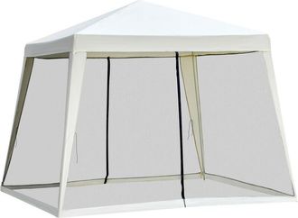 OUTSUNNY Tonnelle barnum style colonial dim. 3L x 3l x 2,45H m 4 moustiquaires 2 zipp&eacute;es beige noir