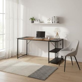 Furniture R Table &agrave; Dessin 140 x 60cm, Plateau Bi-Couleur en R&eacute;tro Marron et Noir, 2 Etag&egrave;res Lat&eacute;rales-R&eacute;glage en Hauteur, Structure en M&eacute;tal, Id&eacute;ale pour Artist