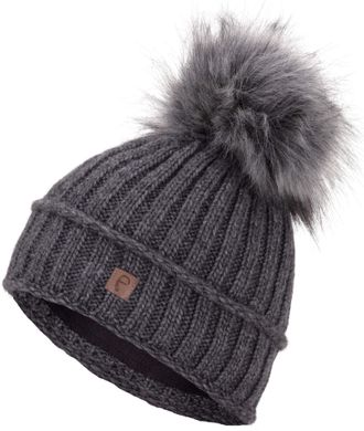 Faera Winterm&uuml;tze Damen M&uuml;tze gef&uuml;ttert mit Kunstfell Bommelm&uuml;tze M&auml;dchen Fleecefutter Winter Strickm&uuml;tze Beanie Herren 34, Farbe:Grau