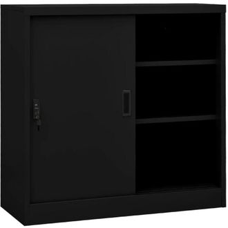 vidaXL Büroschrank mit Schiebetür Schwarz 90x40x90 cm Stahl - Vidaxl