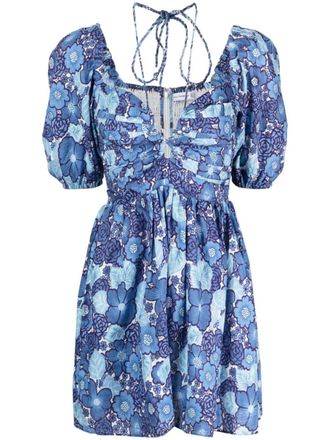 Faithfull The Brand robe Odelia en lin &agrave; fleurs - Bleu