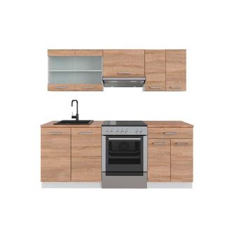 Vicco Küchenzeile R-Line, Küchenblock, Sonoma/Weiß, 200 cm, AP Eiche