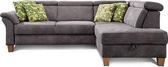 Cavadore Cavadore Ecksofa Ammerland mit Ottomane rechts / Federkern-Sofa im Landhausstil mit verstellbaren Kopfstützen / 245 x 84 x 194 / Lederoptik dunkelgrau