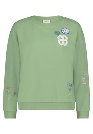 Cartoon Damen Sweatshirt mit Rippb&uuml;ndchen 42, Patch Mint/Blue