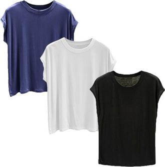 Generic 2 Pack Femme Tee Shirt Coton Casual Blanc Tshirt Haut &Agrave; Manche Courte D&eacute;t&eacute; L&acirc;che Basique T-Shirt Sport Imprim&eacute; &Agrave; Col Rond Tops Tunique Manche Courte D