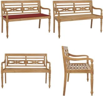 vidaXL Vidaxl - Batavia-Gartenbank mit Rotem Kissen 120 cm Teak Massivholz - Gartenzubeh&ouml;r - Gartenbank - Teakholz Gartenm&ouml;bel - Outdoor M&ouml;bel - Balkonm&ouml;bel