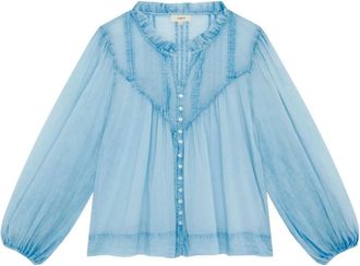 Suncoo Femme, Blouses et Chemises, Bleu, Taille: 40 FR Blouse semi-transparente &agrave; col en V
