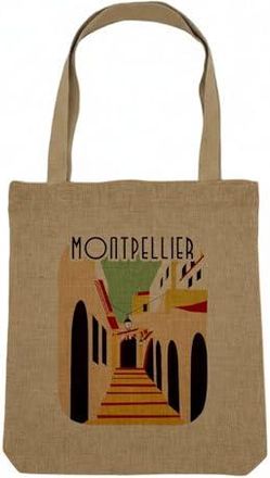 Fabulous Sac Shopping Tote Bag Aspect Lin - Montpellier Centre Historique Voyage Tourisme - Sac de Courses Toile Epaisse 360g Beige Naturel Cabas Port&eacute; Epaule 