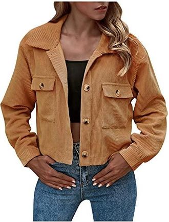 Generic 2026 Vestes pour femmes d&eacute;contract&eacute;es &agrave; revers uni &agrave; manches longues Manteau court veste chaude v&ecirc;tements dext&eacute;rieur, marron, M