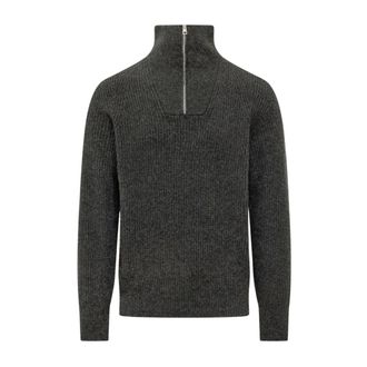 Amaranto Pullover mit hohem Kragen und halblangem Rei&szlig;verschluss aus englischem Rippstrick - - Knitwear - Herren - Grau - M