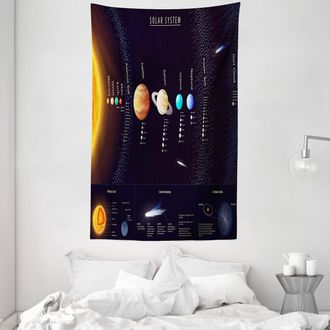 Abakuhaus Bunt Wandteppich und Tagesdecke, Jupiter Saturn Planet aus Weiches Mikrofaser Stoff Waschbar ohne Verblassen Digitaldruck, 140 x 230 cm,Schwarz Orange
