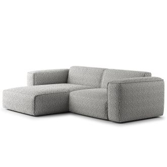 Studio Copenhagen home24 Ecksofa 1,5-Sitzer mit Longchair Grau Teddy-Boucl&eacute; Stoff Bony 260 x 71 x 173cm Longchair davorstehend links Modern