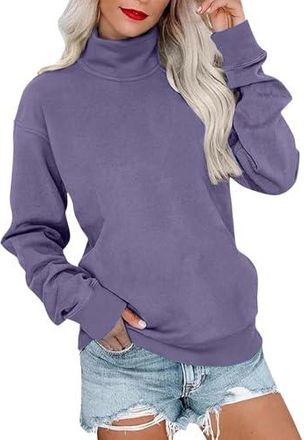 Generic Sweatshirts pour femmes, pulls pour femmes, couleur unie, haut surdimensionn&eacute;, col rond, manches longues, automne hiver, d&eacute;contract&eacute;, confortable, ten