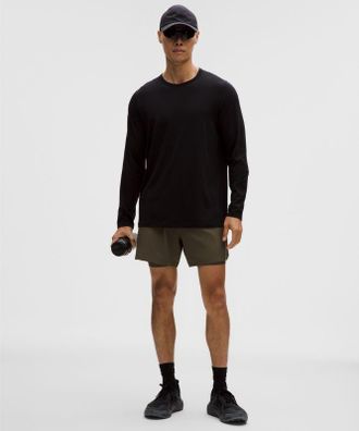 lululemon Short Mile Maker Run Crew doubl&eacute; pour Hommes - 15 cm - Brun/Vert - Taille XL