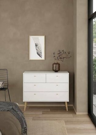 Dmora Kommode Tiffany, Mehrzweckkommode, Schlafzimmerkommode, Schrank mit Schubladen, 99x39 h82 cm, Wei&szlig;