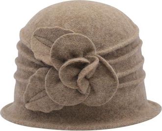 ZLYC Chapeau de Bowler dhiver en Laine pour Femme - Style Vintage des ann&eacute;es 1920, Rose et Marron Clair, Taille Unique