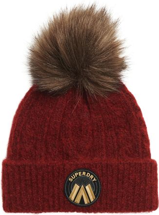 Superdry Damen Luxuri&ouml;se Beaniem&uuml;tze mit Zopfmuster Merlot Dunkelrot Meliert 1SIZE