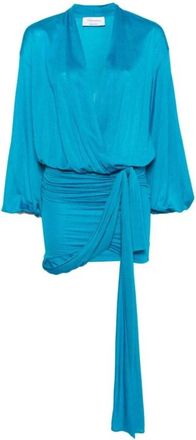 Blumarine Femme, Robes, Bleu, Taille: 36 FR Bow-Detail Sabl&eacute; Jersey Dress